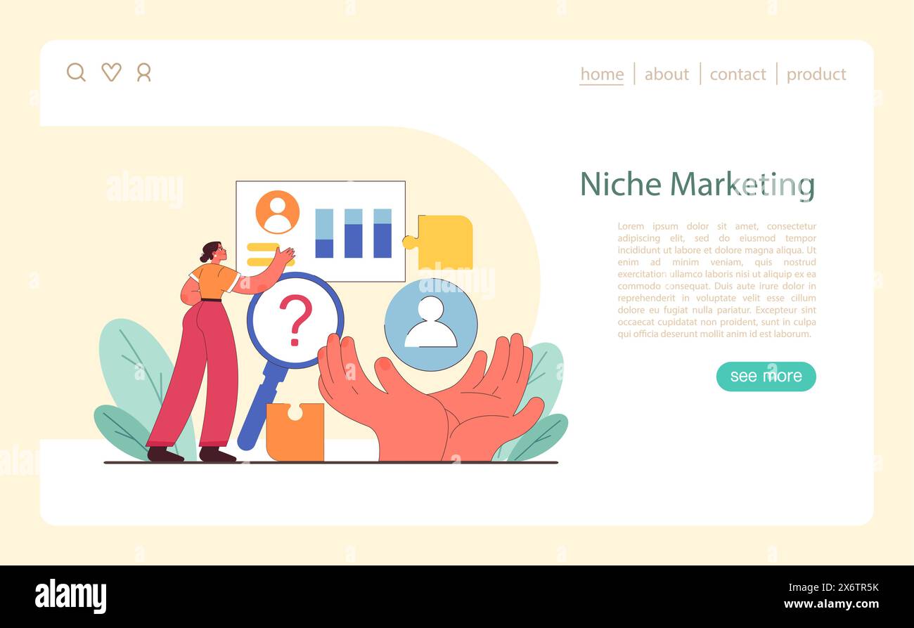 Niche marketing analysis. Illustration of market research, customer ...