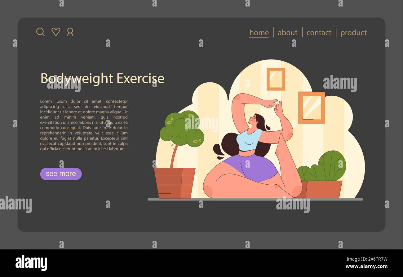 Home Workout illustration. A woman performs bodyweight exercise ...