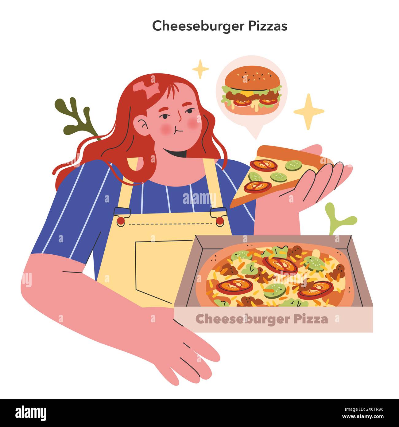 Culinary fusion concept. Illustration of a woman enjoying a slice of ...