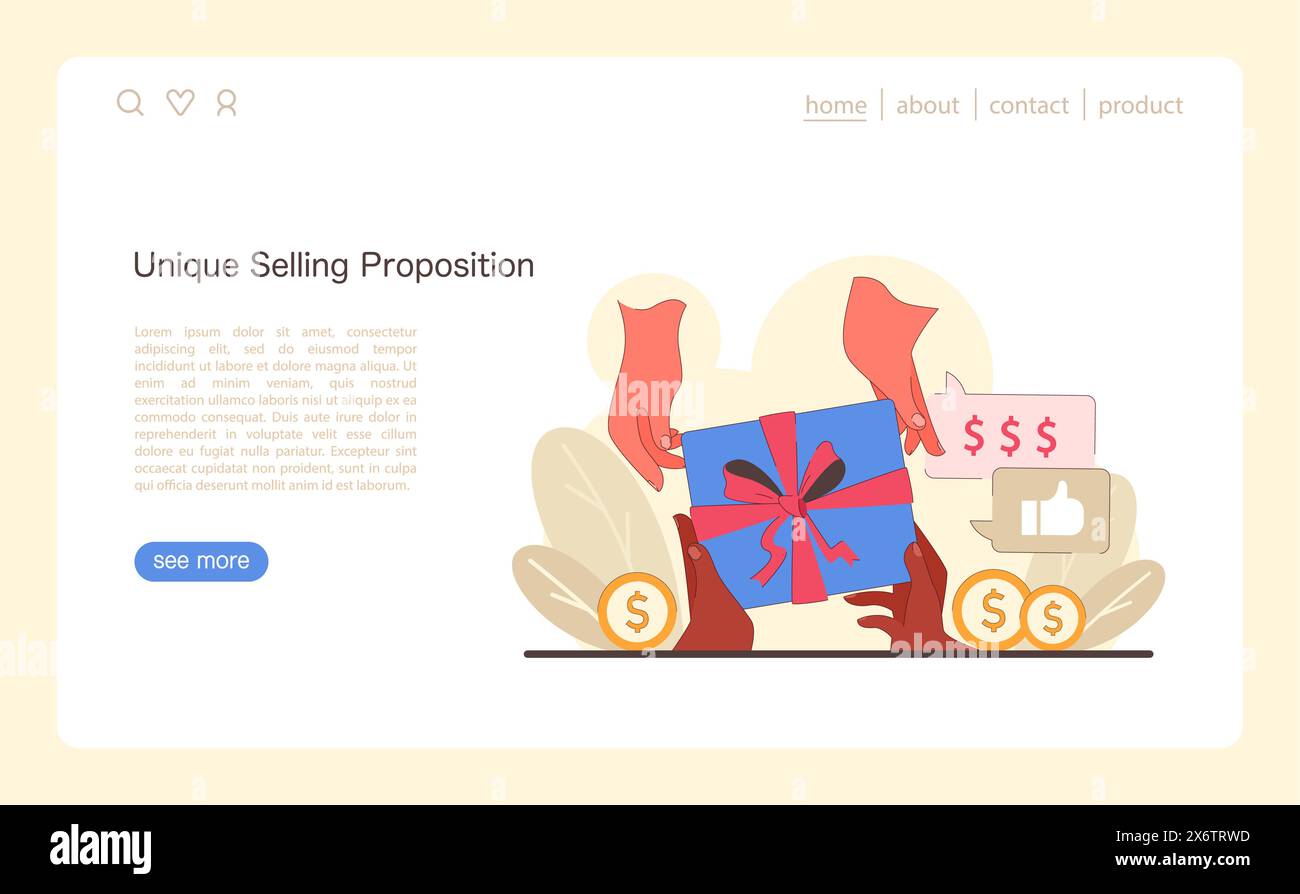 Unique Selling Proposition concept. Hands exchanging a gift and money ...