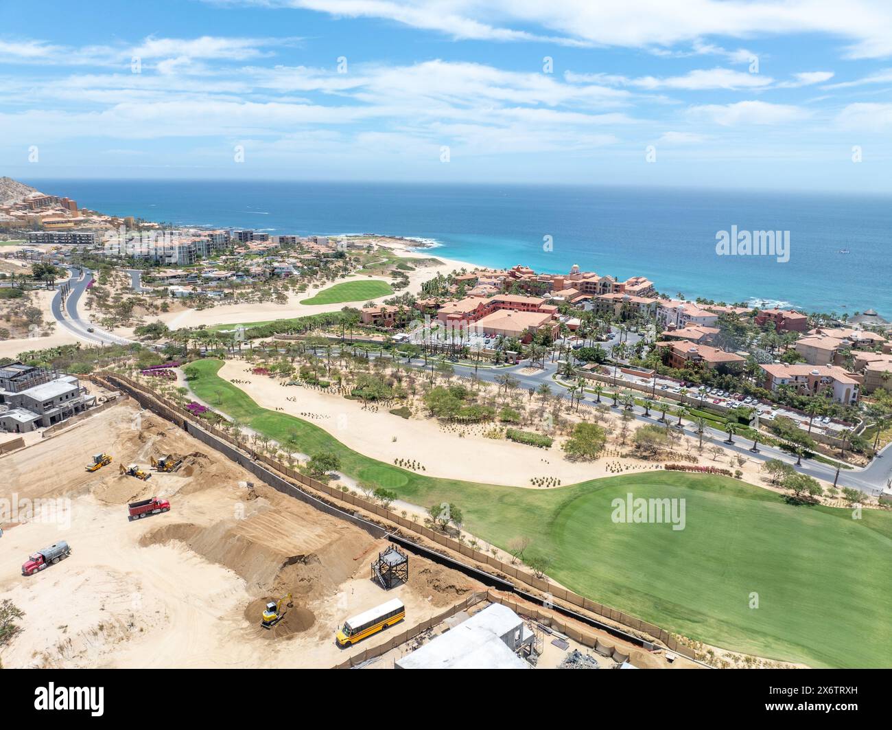 Aerial view of luxury golf course on the pacific ocean in Los Cabos ...
