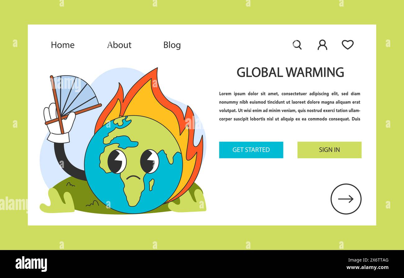 Climate change web banner or landing page. Planet temperature rising ...