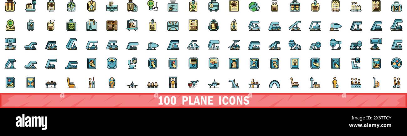 100 plane icons set. Color line set of plane vector icons thin line ...
