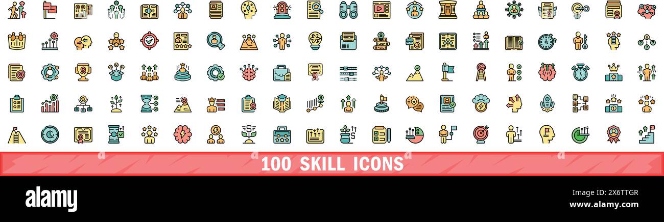 100 skill icons set. Color line set of skill vector icons thin line ...