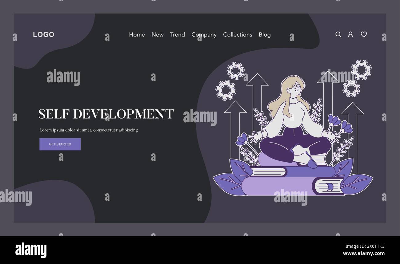 Self Development concept. Depicts a peaceful woman meditating on ...