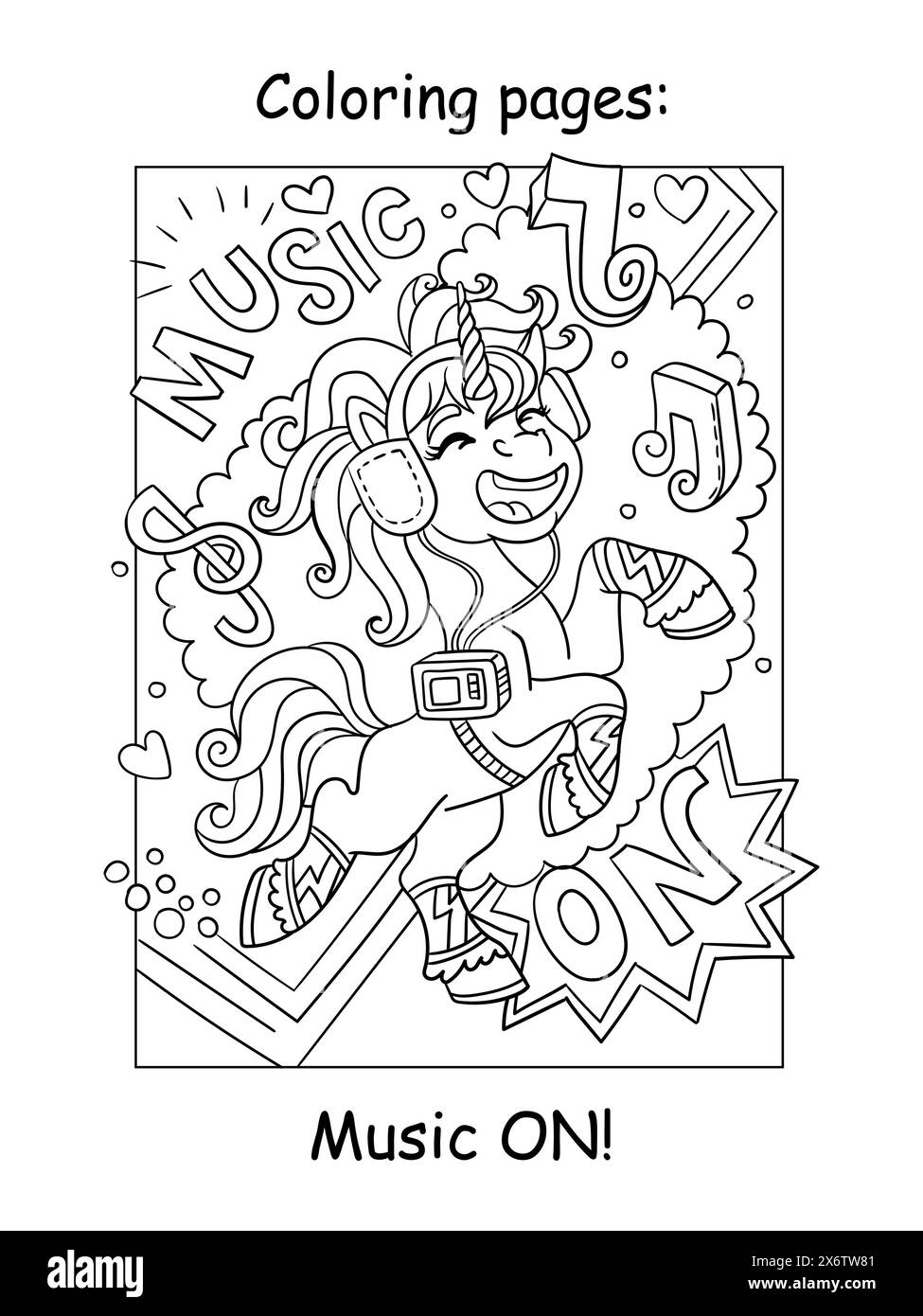 Coloring unicorn and lettering music on vector Stock Vector Image & Art ...