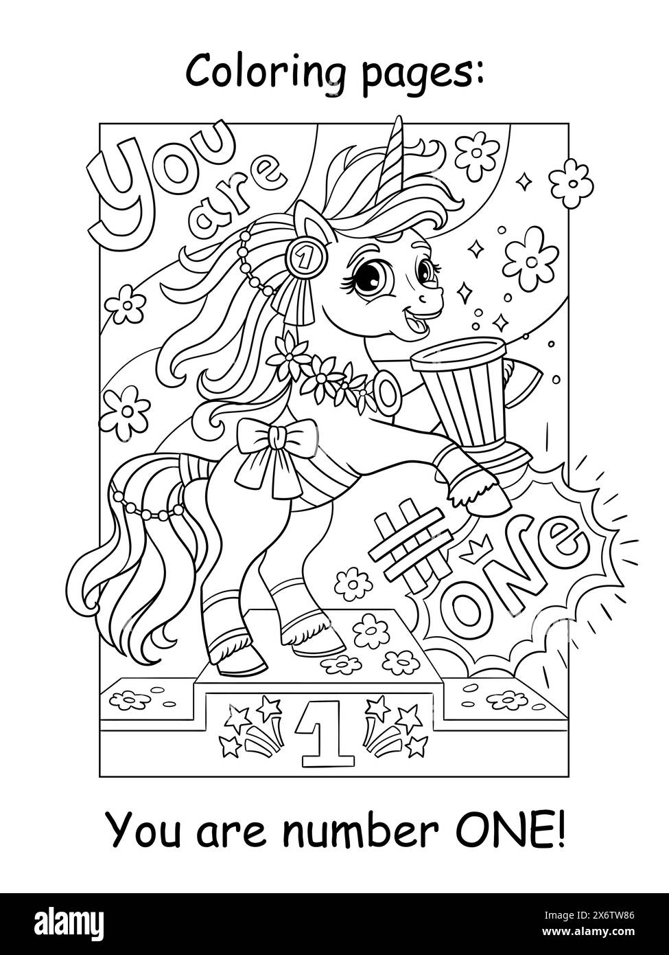 Coloring unicorn and lettering music on vector Stock Vector Image & Art ...