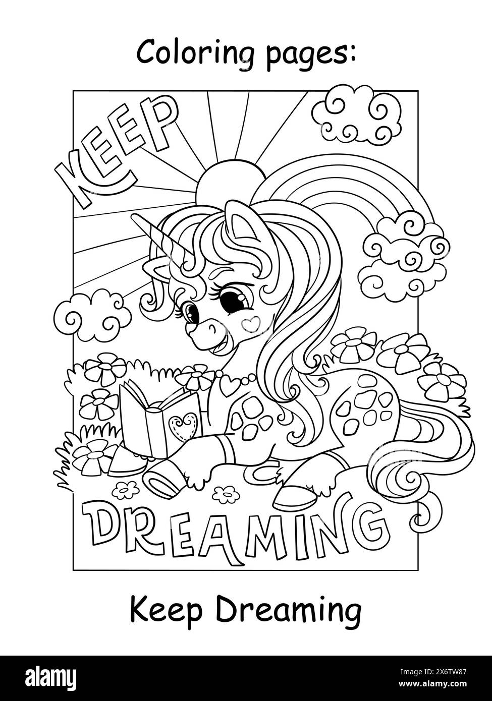 Coloring unicorn and lettering keep relaxing vector Stock Vector Image ...