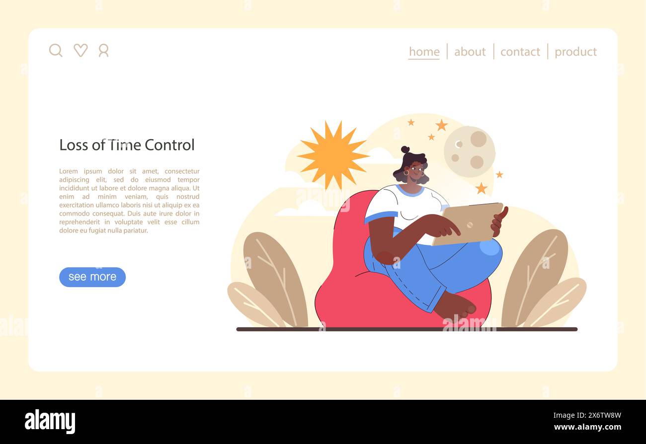 Digital detox web or landing set. Characters practicing mindfulness ...