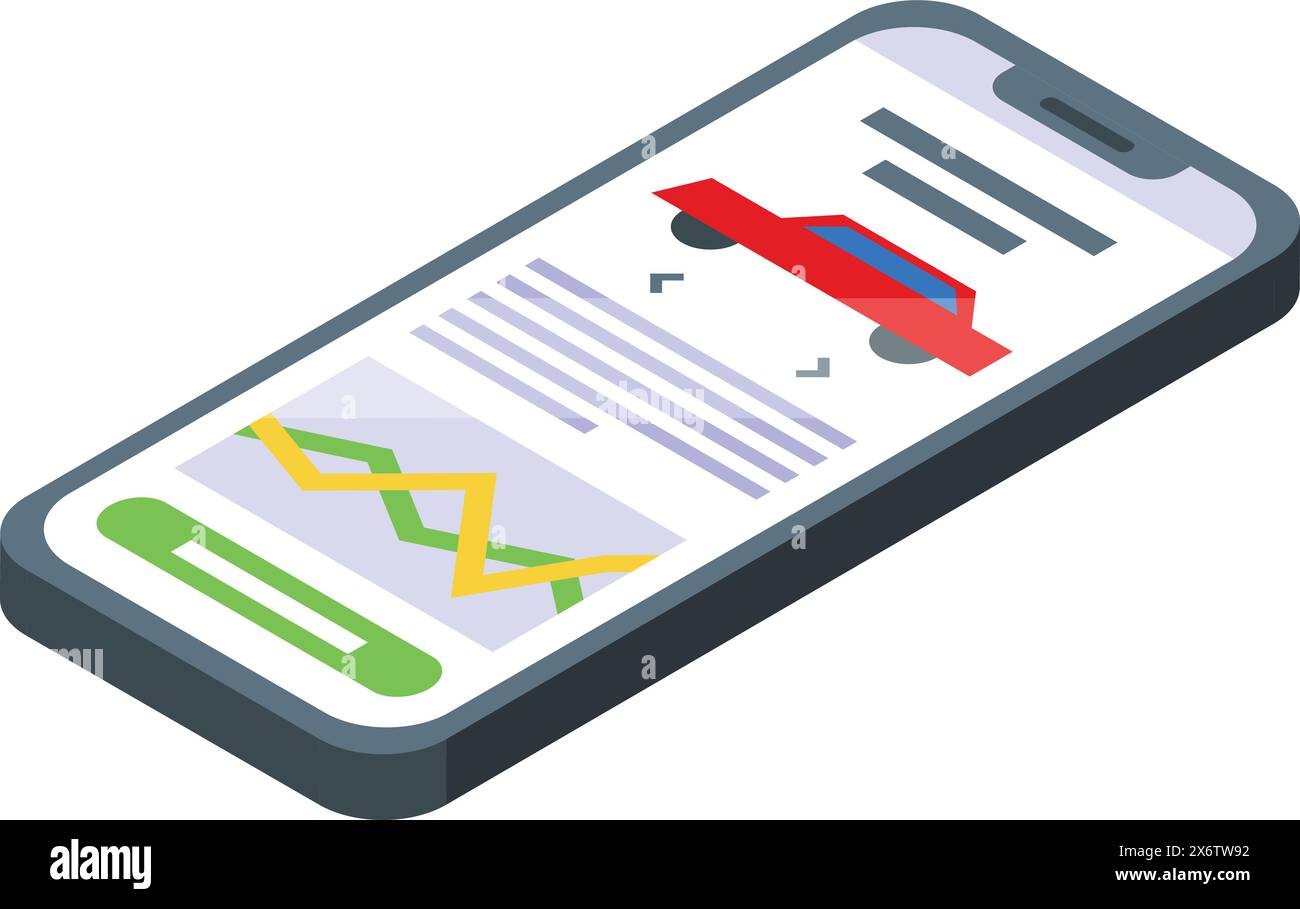 Isometric illustration of a modern smartphone displaying colorful ...