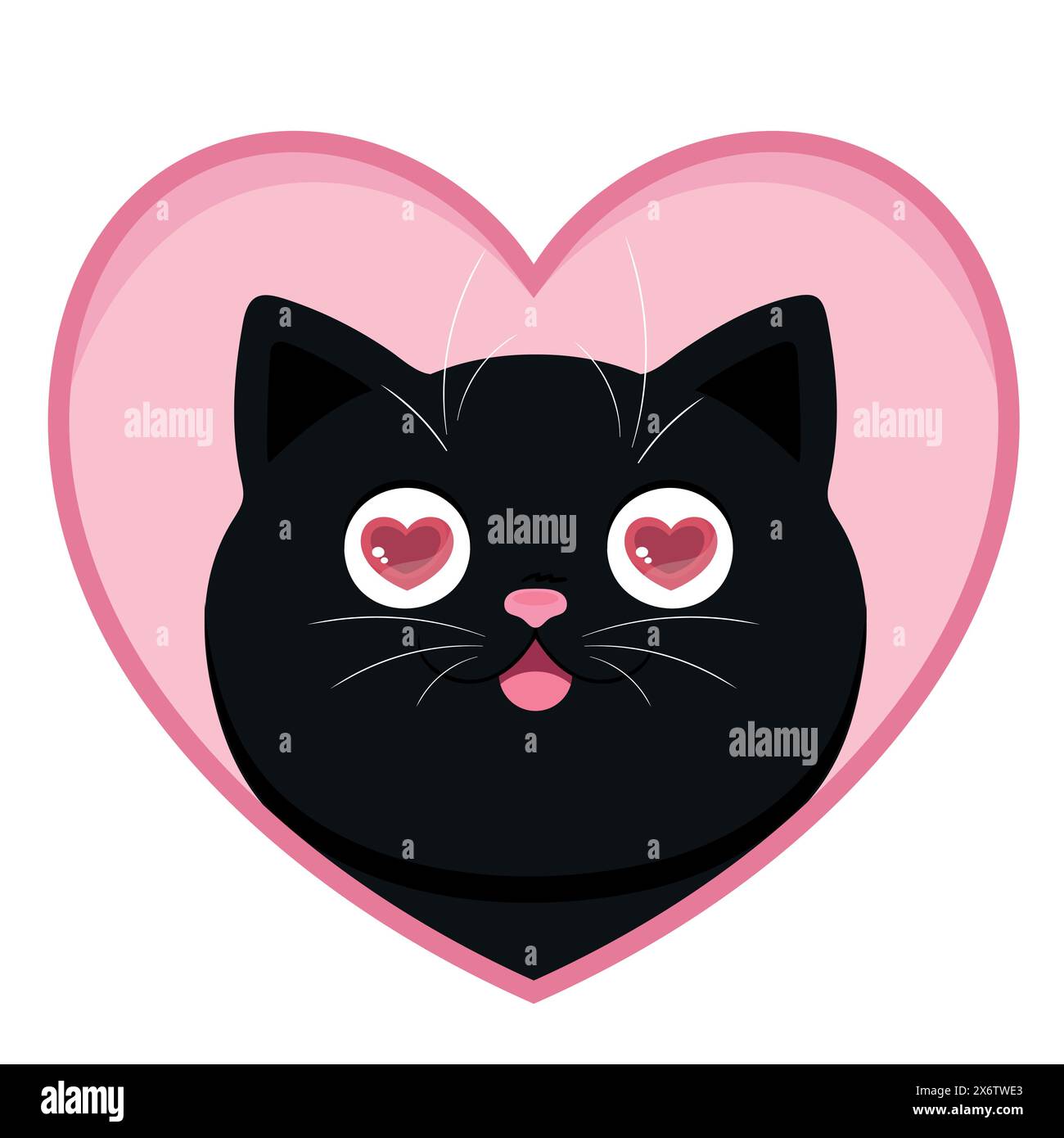 Cartoon black cat with hearts in eyes. Cat in love. Vector illustration ...