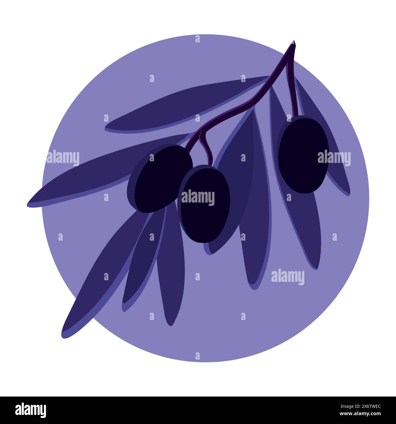 Olive branch with leaves in purple circle. Vector illustration Stock ...