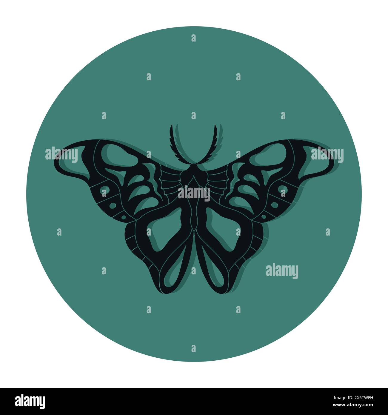 Butterfly monarch emblem on round green background. Vector illustration ...