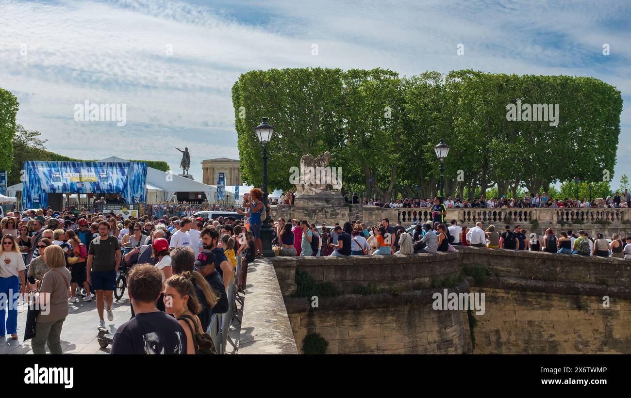 Montpellier, France. 13 May 2024. Olympic games enthusiasts are waiting ...
