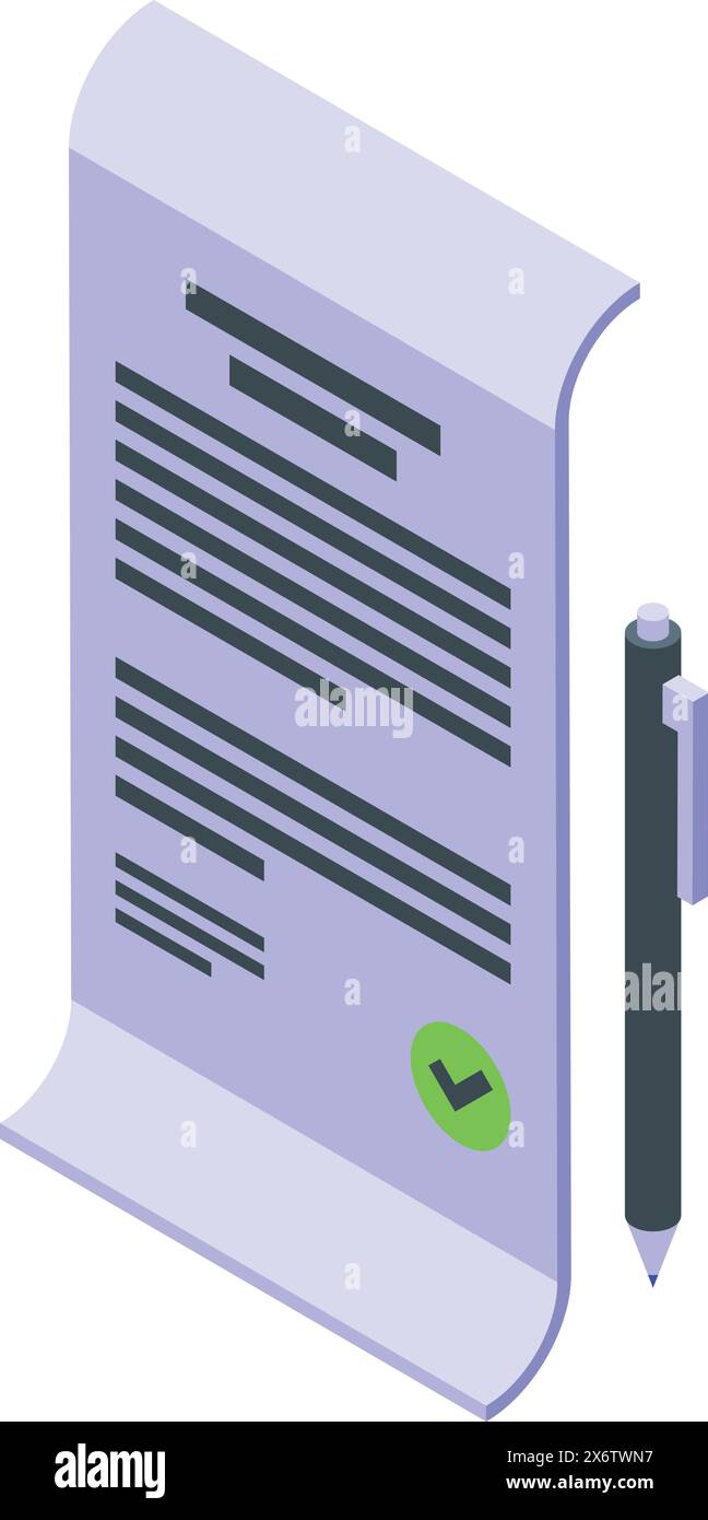 Isometric vector illustration of a signed document and a pen ...