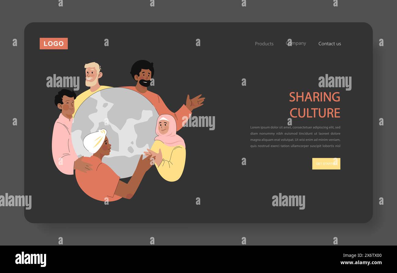 Sharing Culture concept. Diverse group of people surrounds a globe, representing cultural unity ...