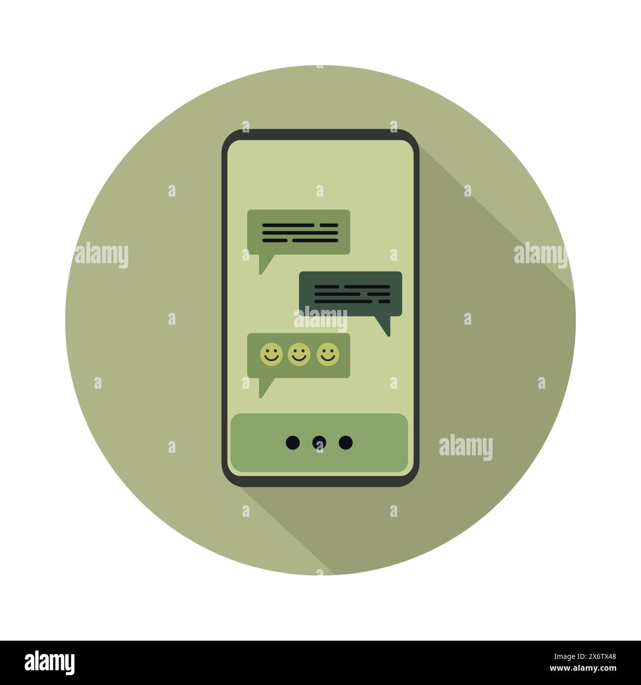 Smartphone with chatting icon in flat style on round green background ...