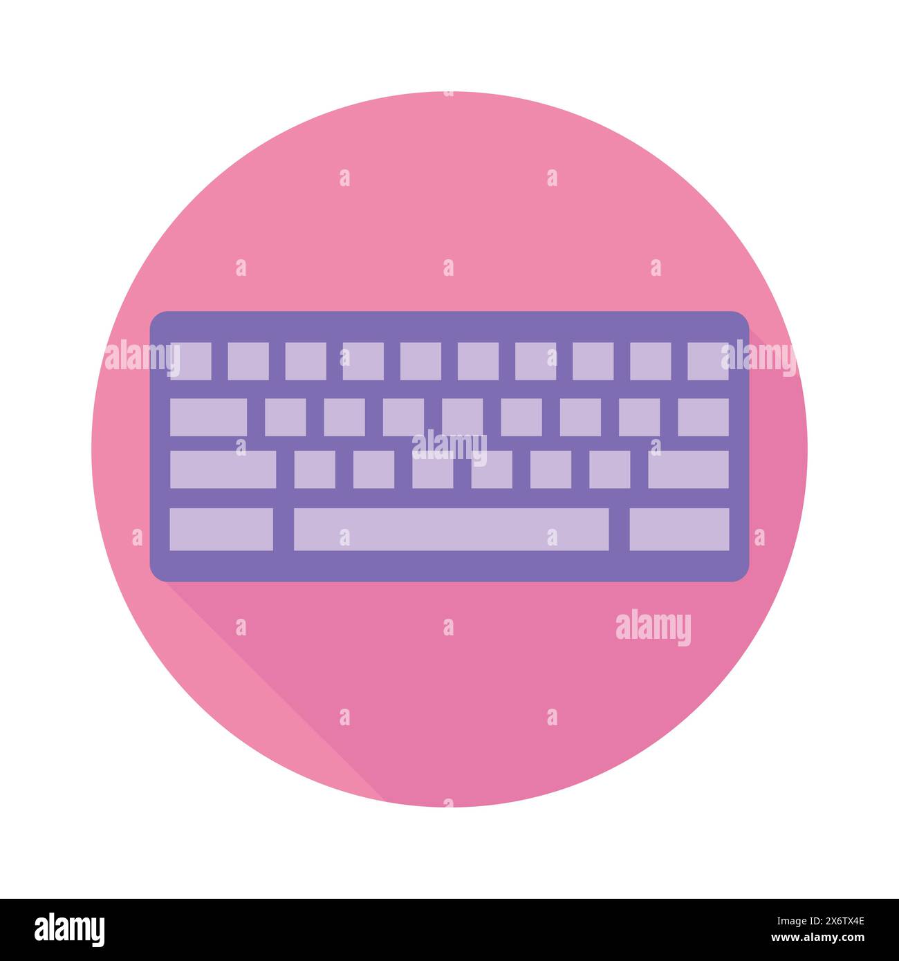 Purple computer keyboard icon in flat style on round pink background ...