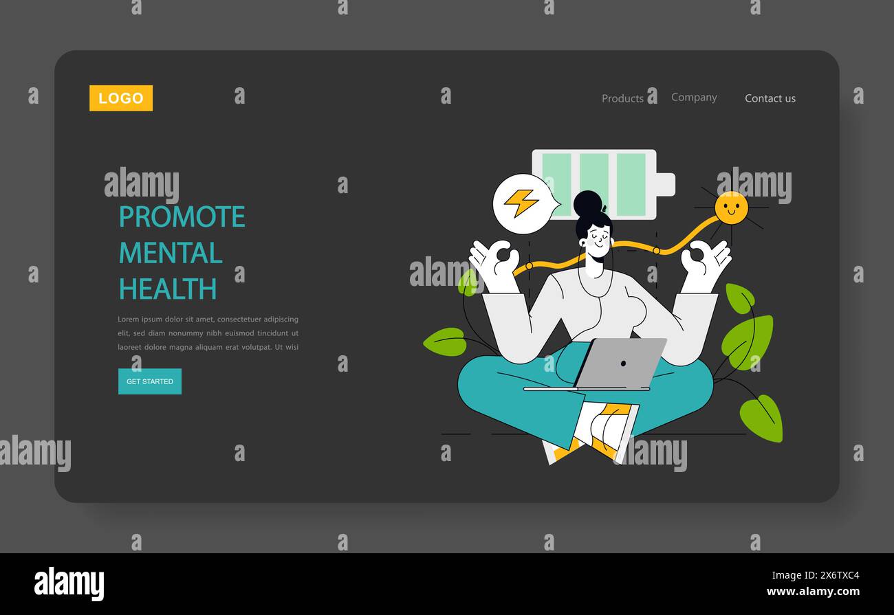 Employee well-being concept. Illustration portrays a serene work ...