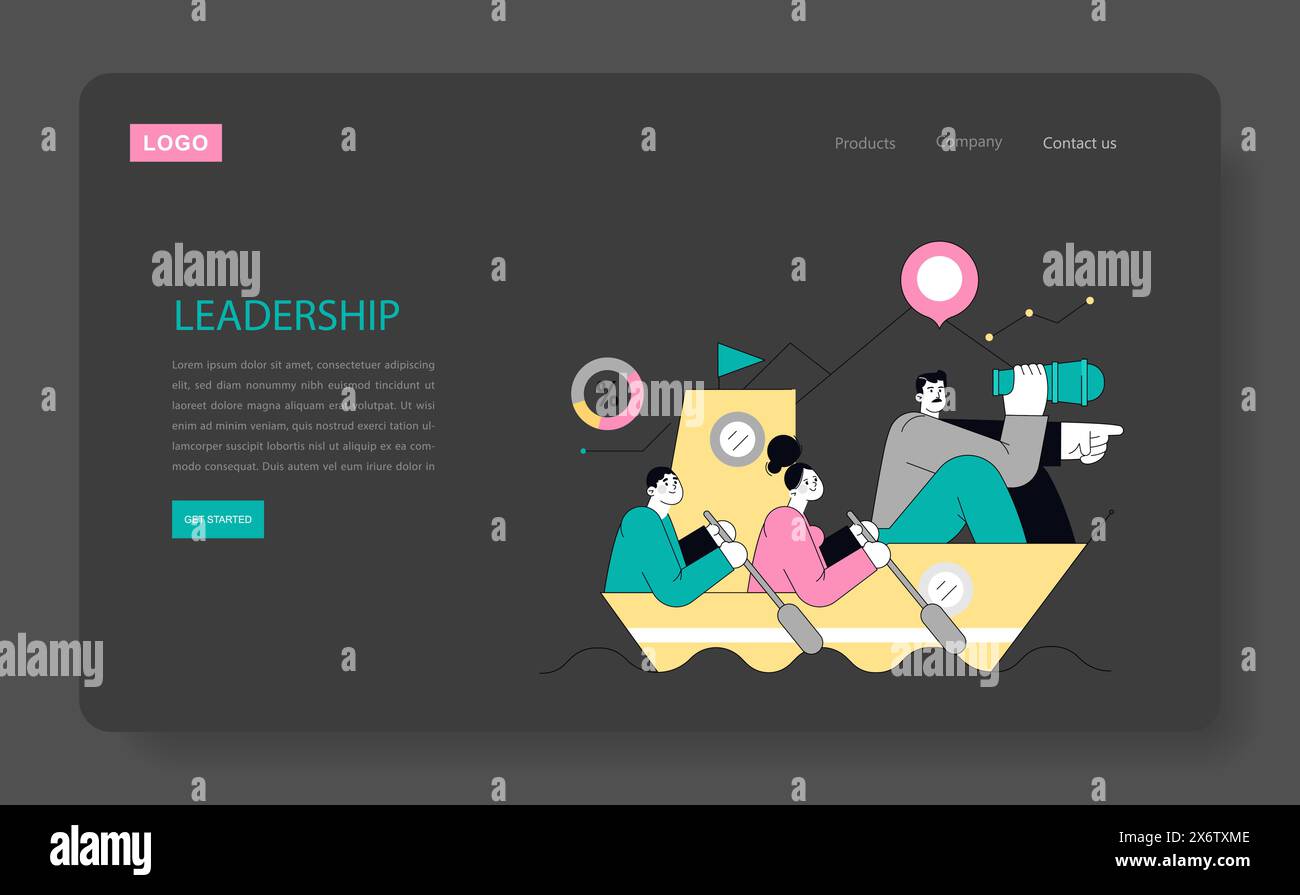 Leadership concept. Crew rows boat under guidance of a leader ...