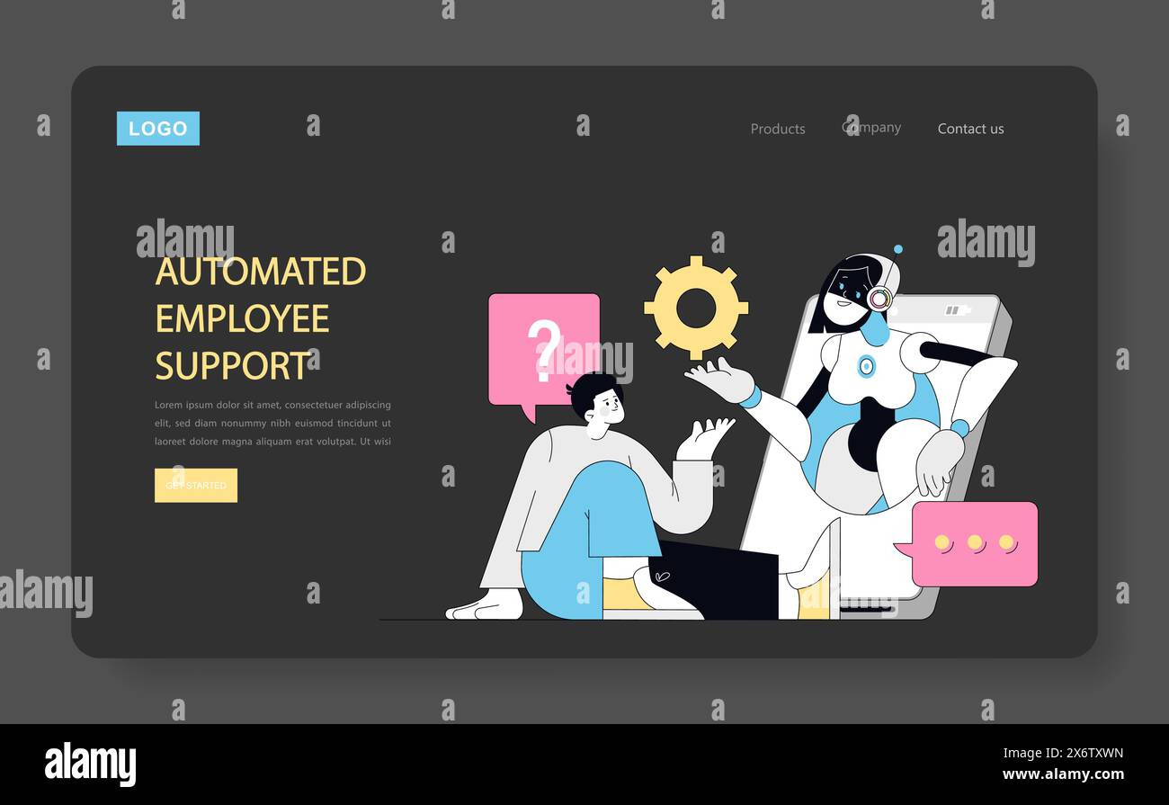 AI Customer Service concept. An employee interacts with a friendly ...