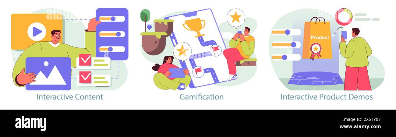 Immersive Marketing set. Engaging audiences through interactive content ...