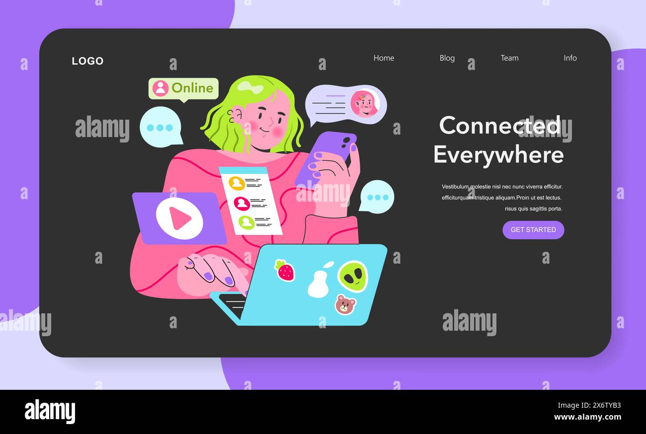 Digital Natives concept. A young person engaging with multiple digital ...