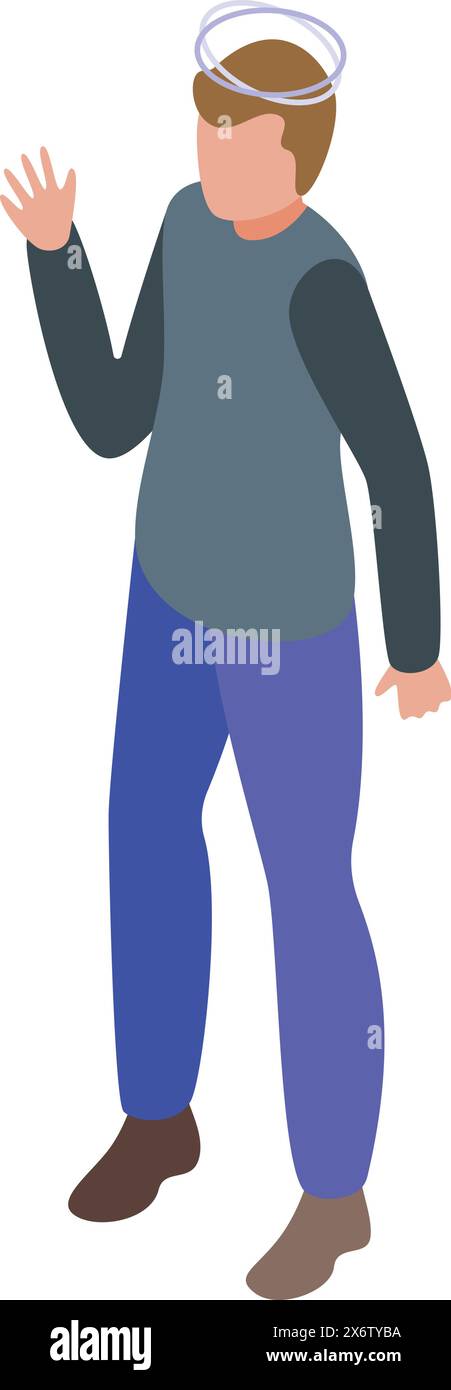 Isometric illustration of a person greeting with a wave, isolated on ...