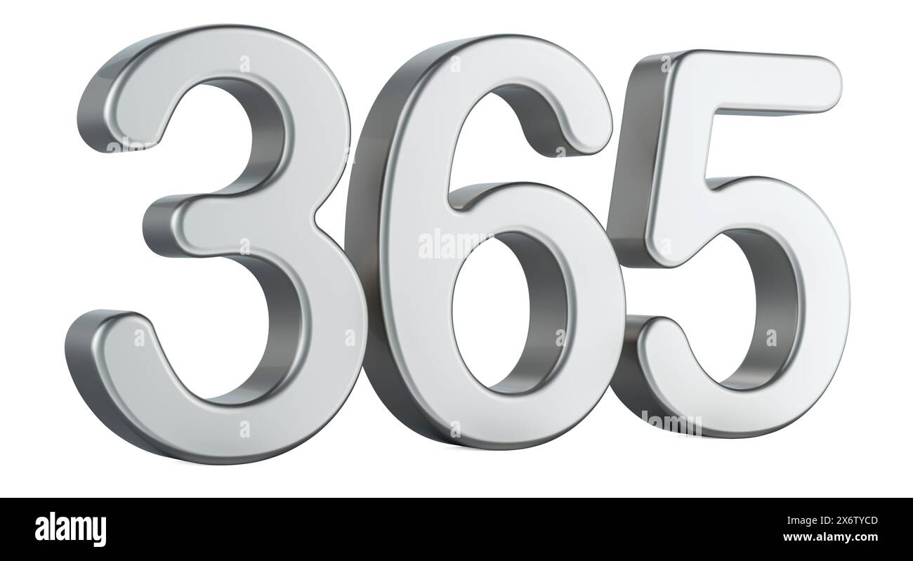 Silver 365 number. 3D rendering isolated on white background Stock ...