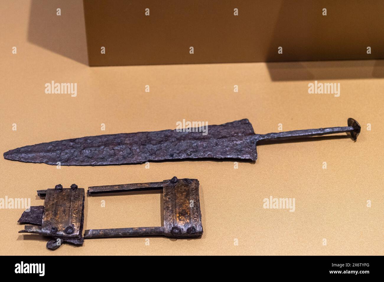 iron dagger with curved edges and sheath, 2nd-1st century BC, La Carada ...