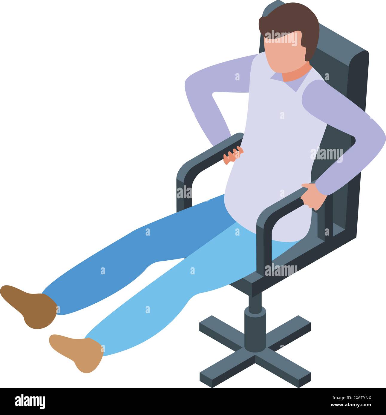Isometric view of a cartoon businessman lounging in a chair with hands ...