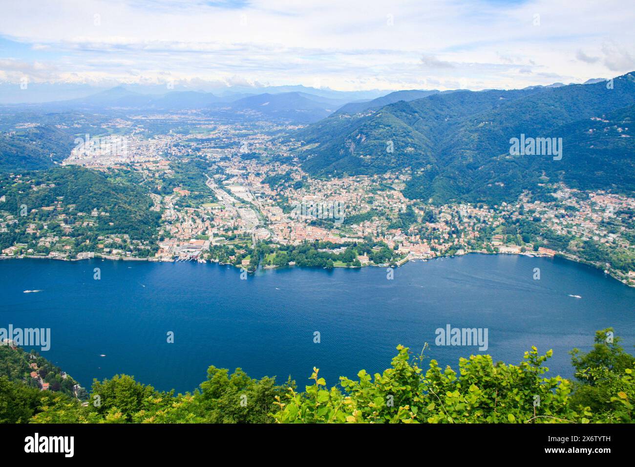 Brunate, Como, Lombardy, Italy. View of Lake of Como and the Alps seen ...