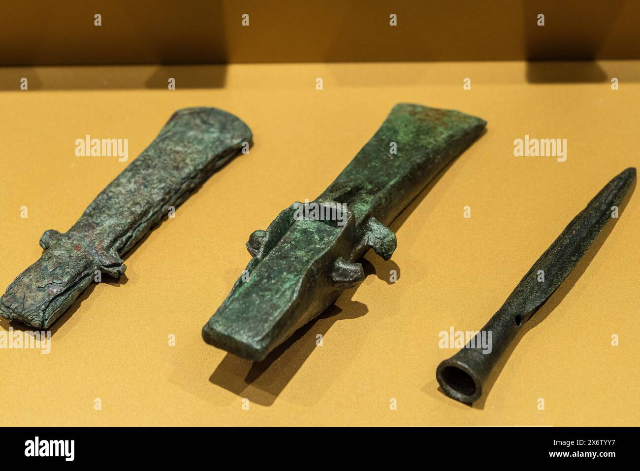 bronze spear and axes, 8th-6th century BC, Oppidum de Puente Tablas ...