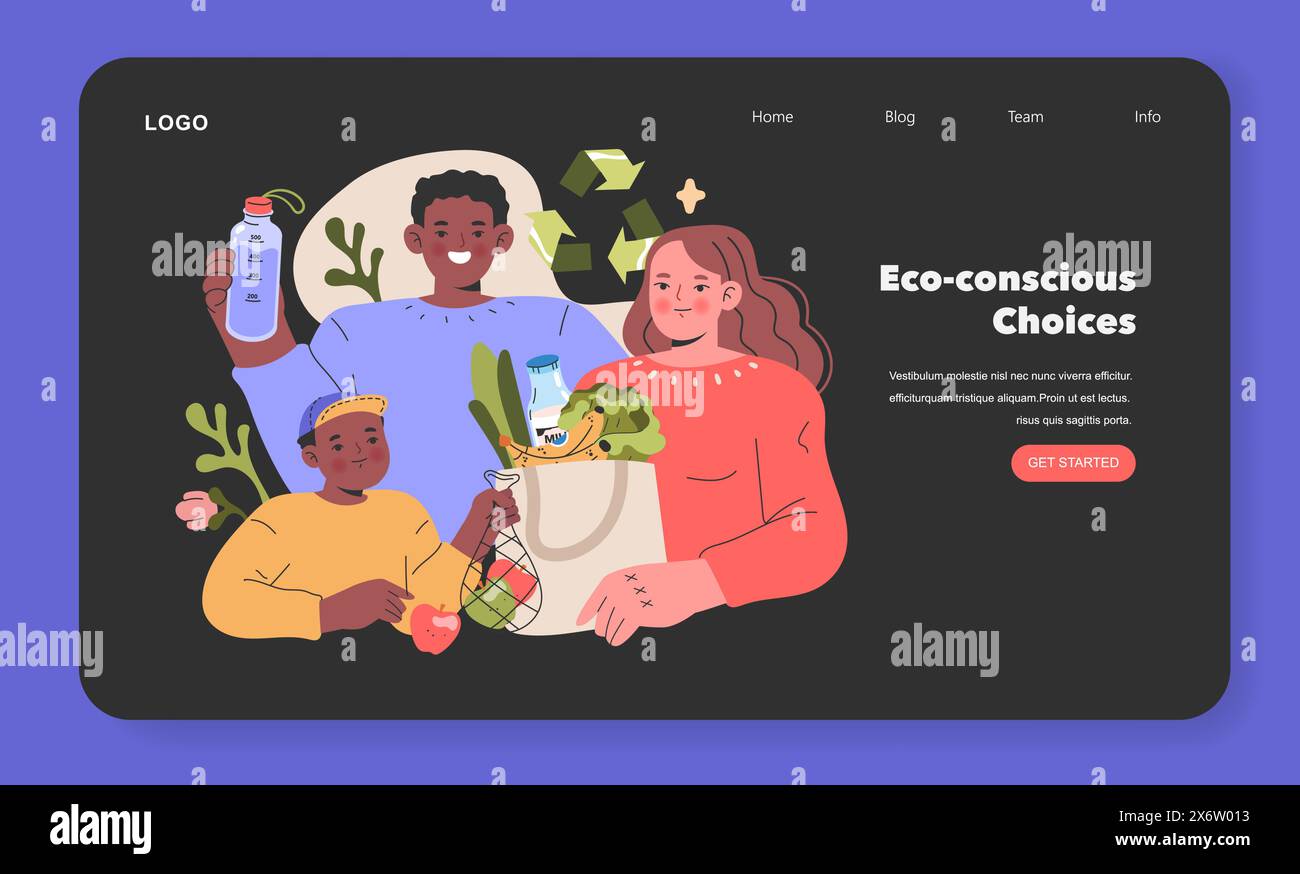 Eco-conscious Choices illustration. A millennial family happily engages ...