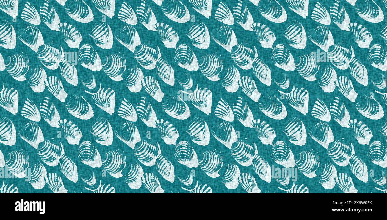 Teal turquoise blue white shell motif with linen seamless batik border ...