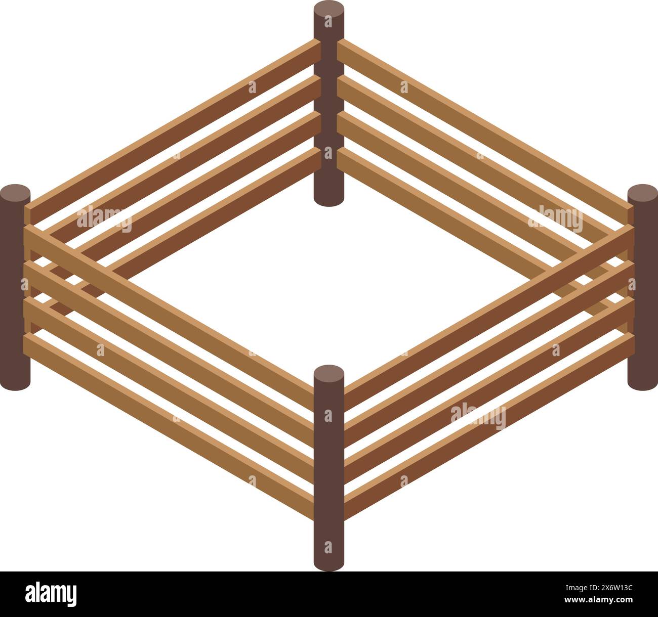 Detailed isometric graphic of a wooden fence arranged in a pen shape ...