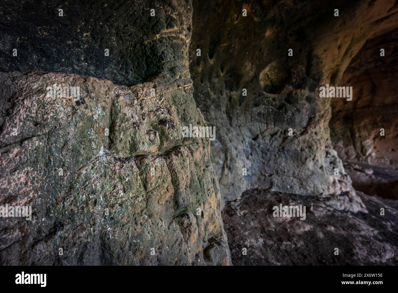 Sa Cova des Voltor, (the vulture cave), crosses carved in sandstone ...