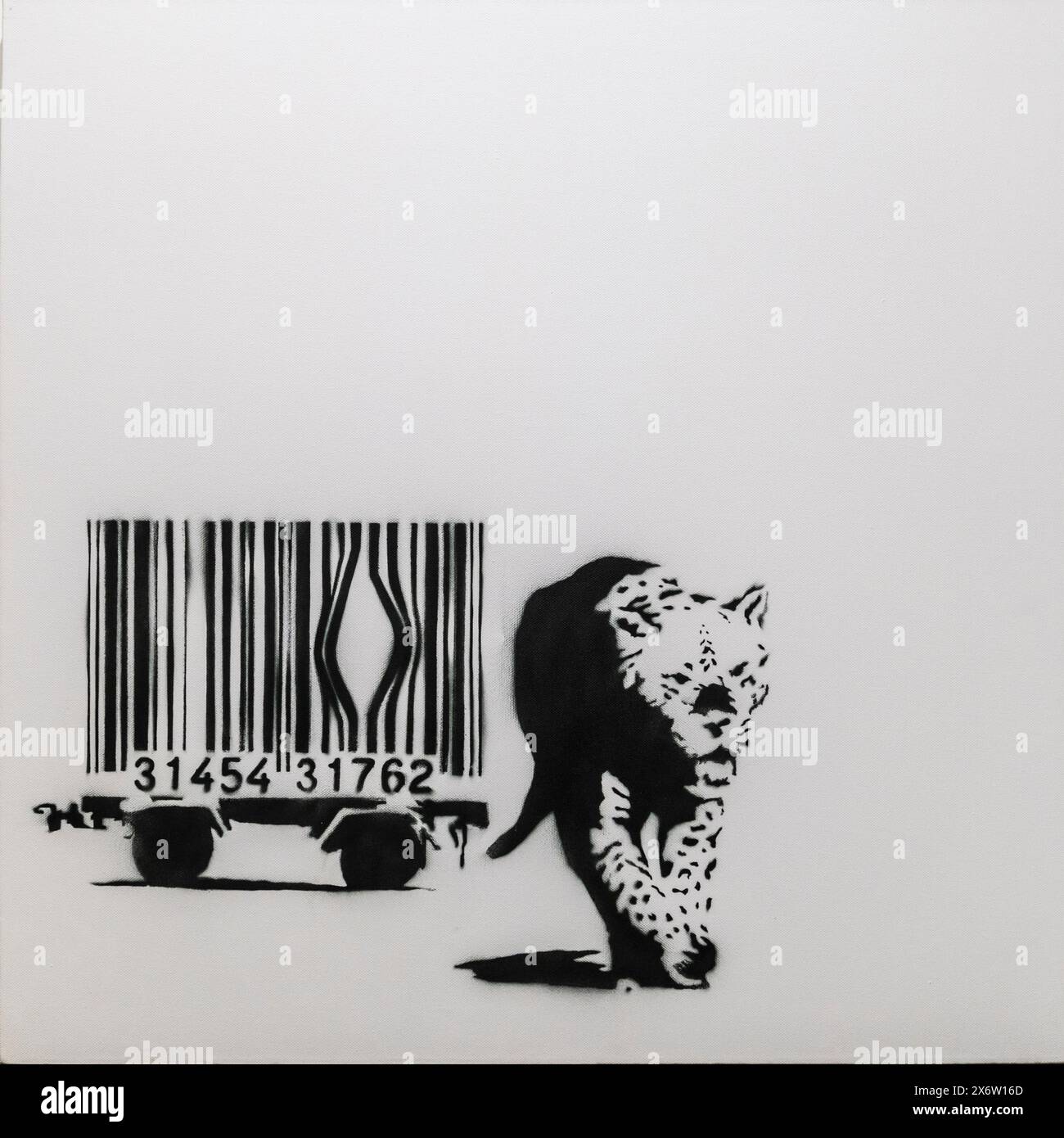 Banksy, barcode leopard, 2002, stencil spray painy and emulsion on ...