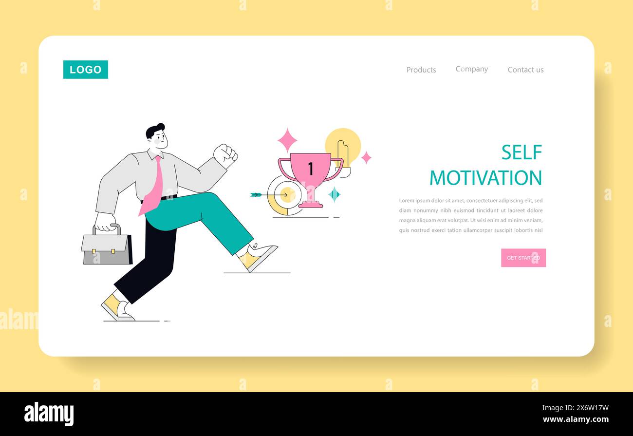 Self-motivation concept. Enthusiastic man strides towards a trophy ...