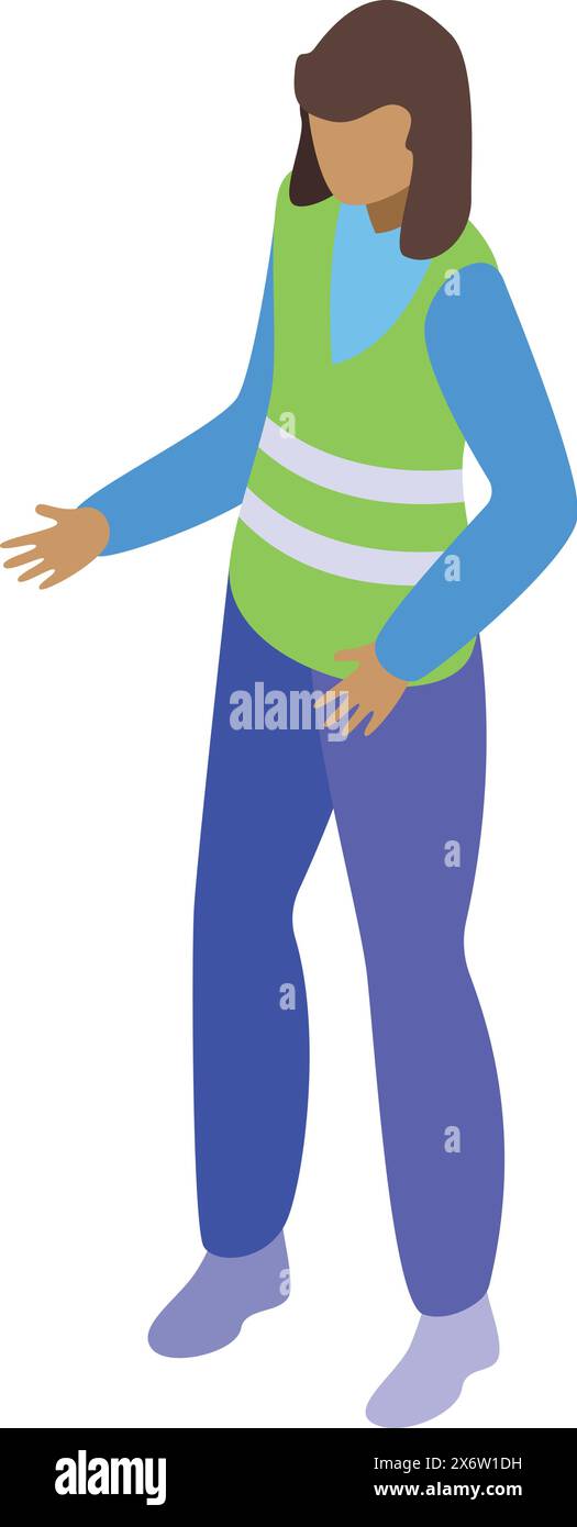 Isometric illustration of a woman with casual clothing standing with ...