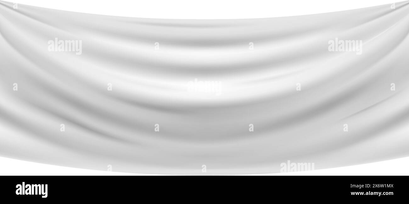 White waving flag template. Hanging white textile banner. Vector ...