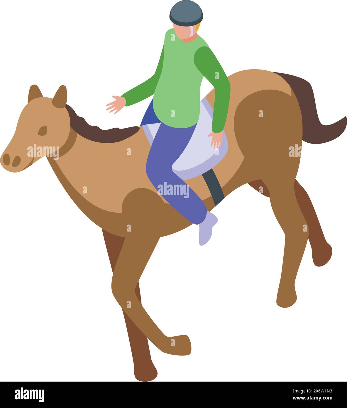 Isometric vector graphic of a person riding a brown horse, suitable for ...