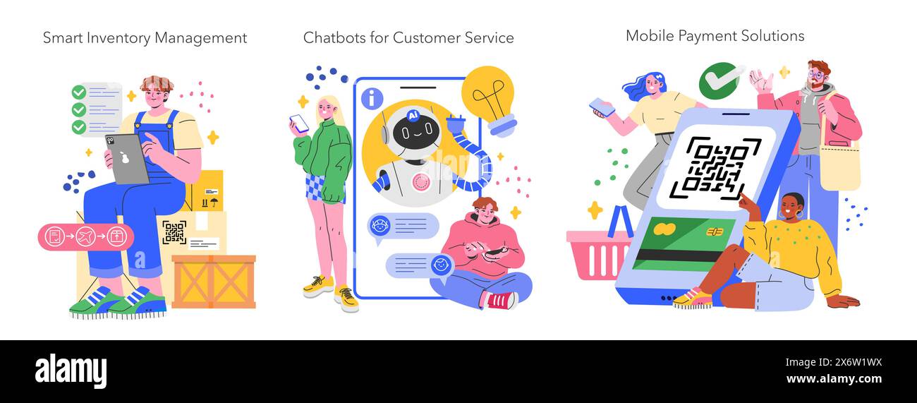 Retail Technology set. Illustration of modern retail innovations ...