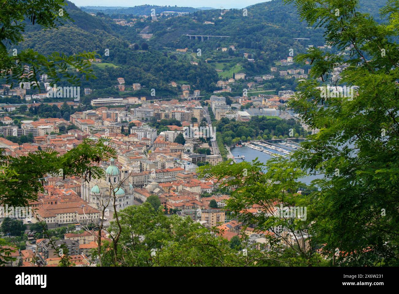 Brunate, Como, Lombardy, Italy. View of the city of Como seen from the ...