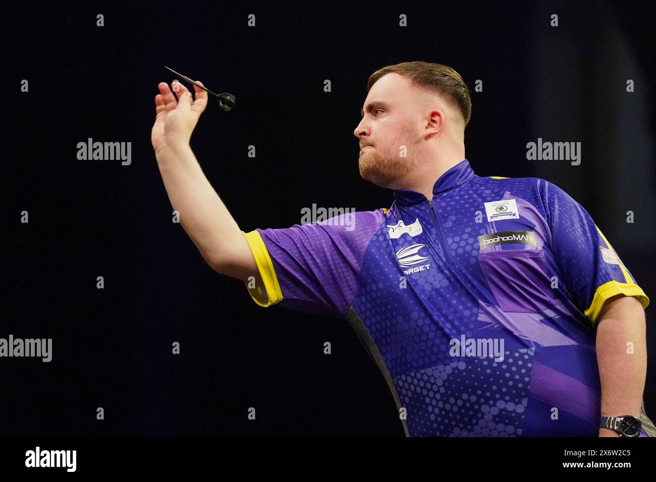 Sheffield, UK. 16th May, 2024. Luke Littler throws during the 2024 ...