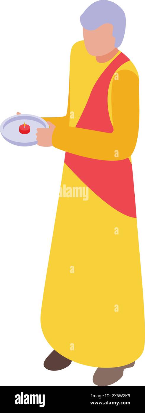 Colorful isometric illustration of a medieval servant in traditional ...