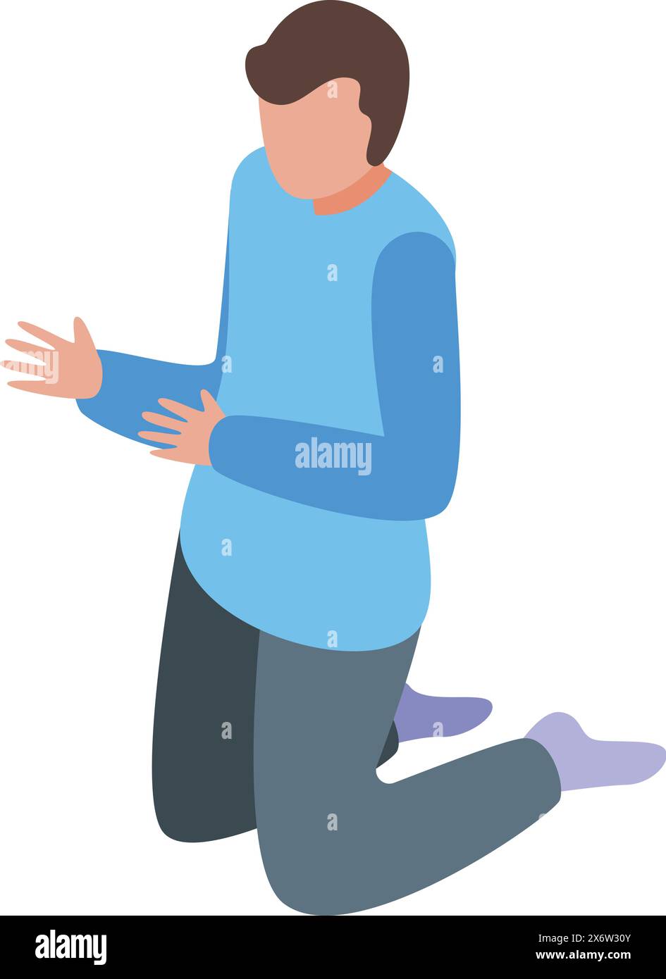 Isometric illustration of a man in casual clothes kneeling and making a ...