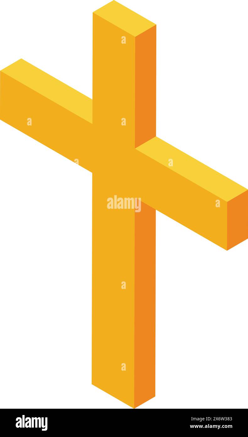 Shiny metallic isometric golden cross icon with religious and spiritual ...