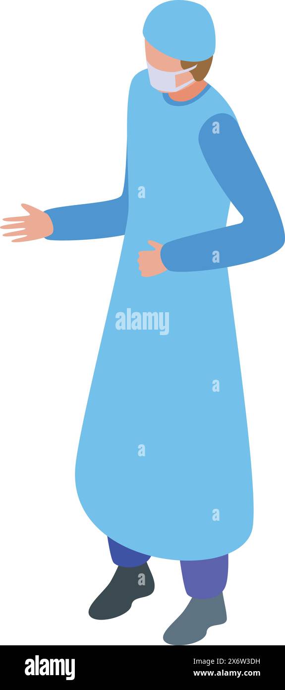 Isometric vector illustration of a healthcare worker wearing blue ...