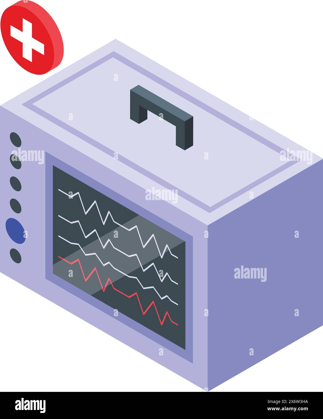 Isometric vector of a medical monitor with screen displaying vital ...